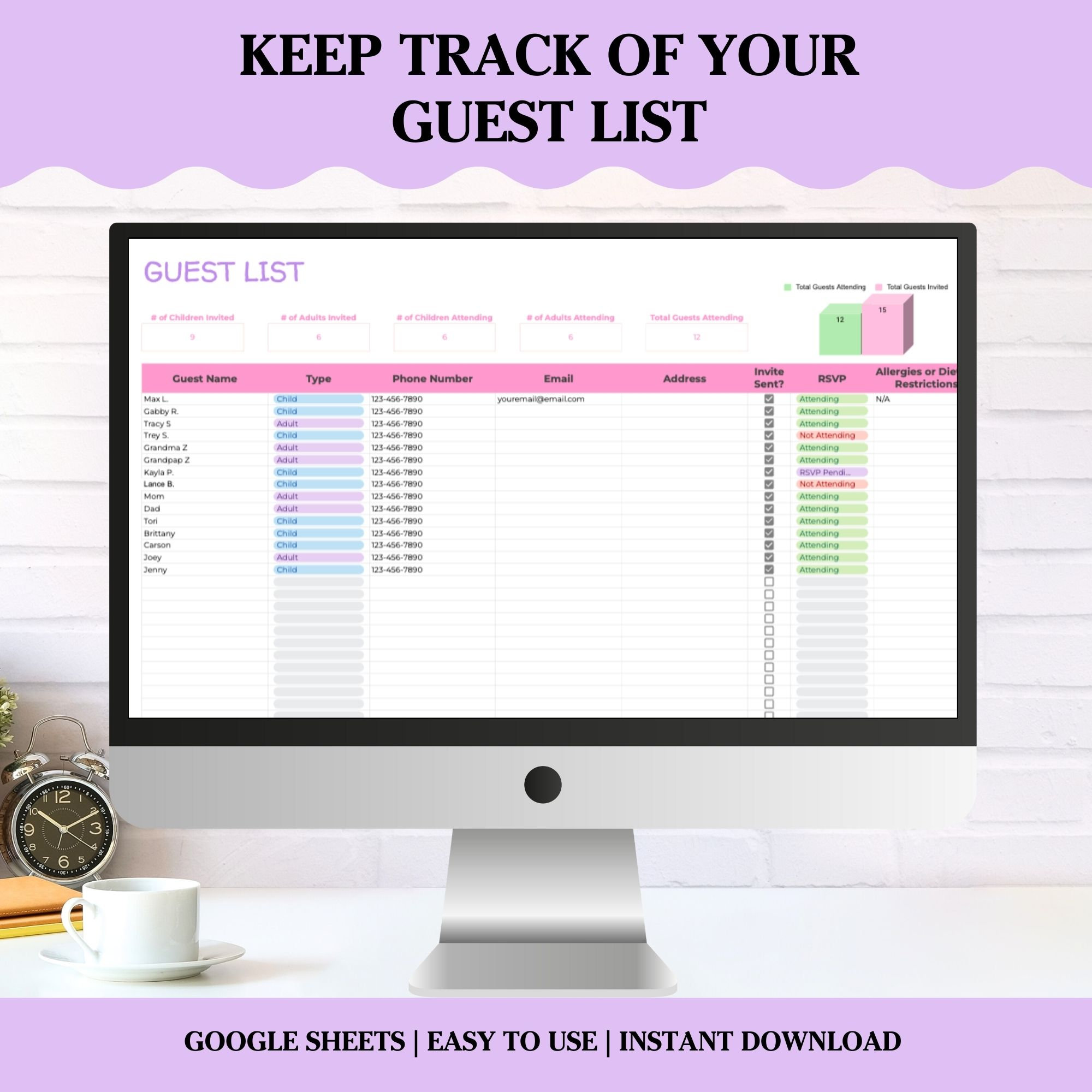 Digital Event Planner Spreadsheet, Google Sheets Birthday Planner ...