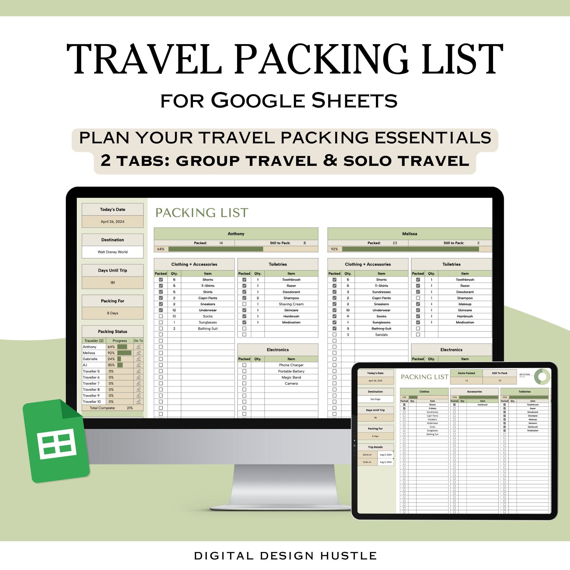 Packing List Spreadsheet, Packing List Template Google Sheets, Travel ...