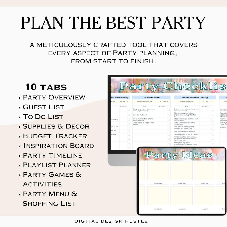 Digital Event Planner Spreadsheet, Google Sheets Birthday Planner ...