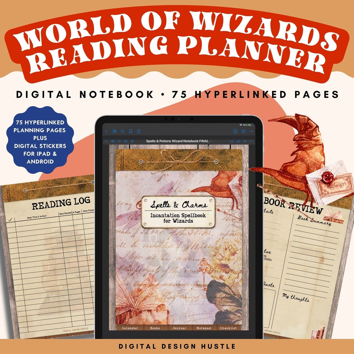 World of Wizards Digital Reading Journal, Digital Reading Planner ...