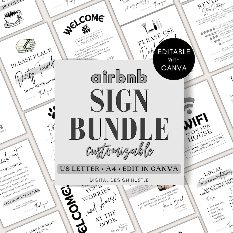 Airbnb Signs, Airbnb Sign Bundle Canva, Airbnb Template, Airbnb Welcome ...