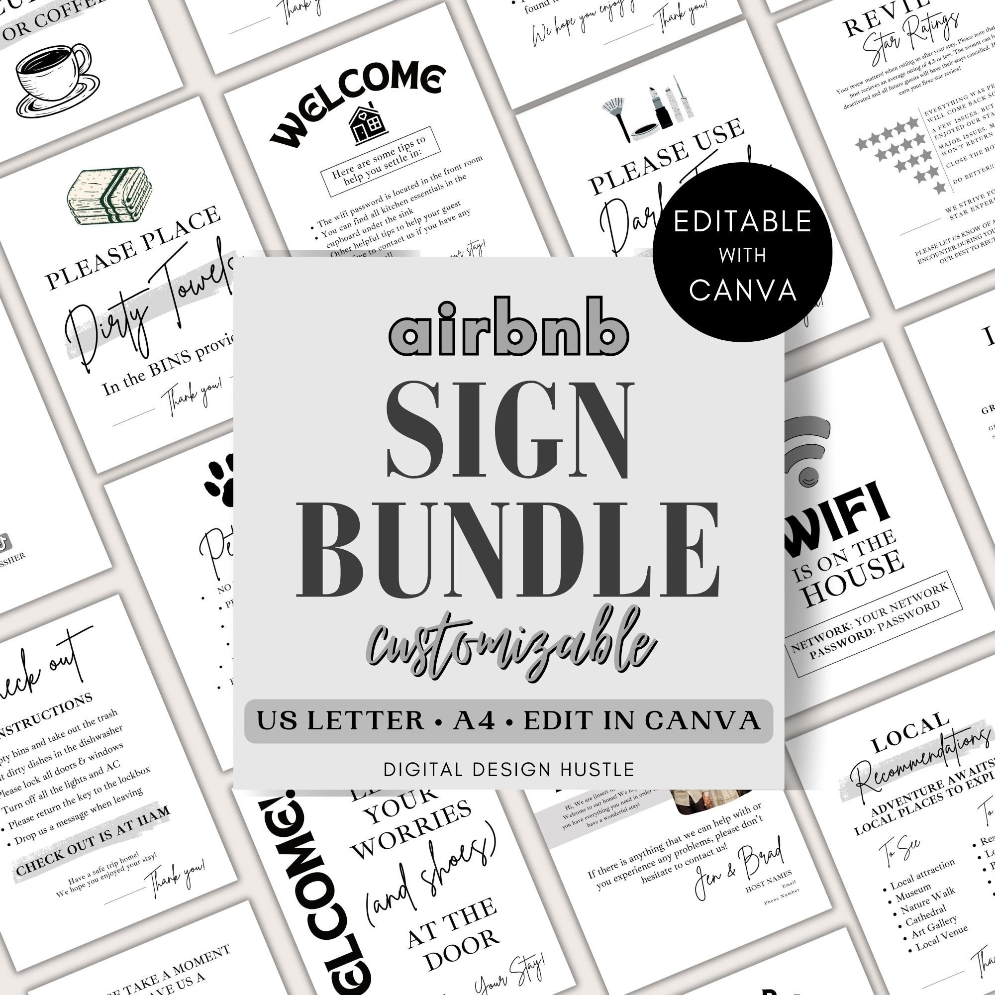 Airbnb Signs, Airbnb Sign Bundle Canva, Airbnb Template, Airbnb Welcome ...