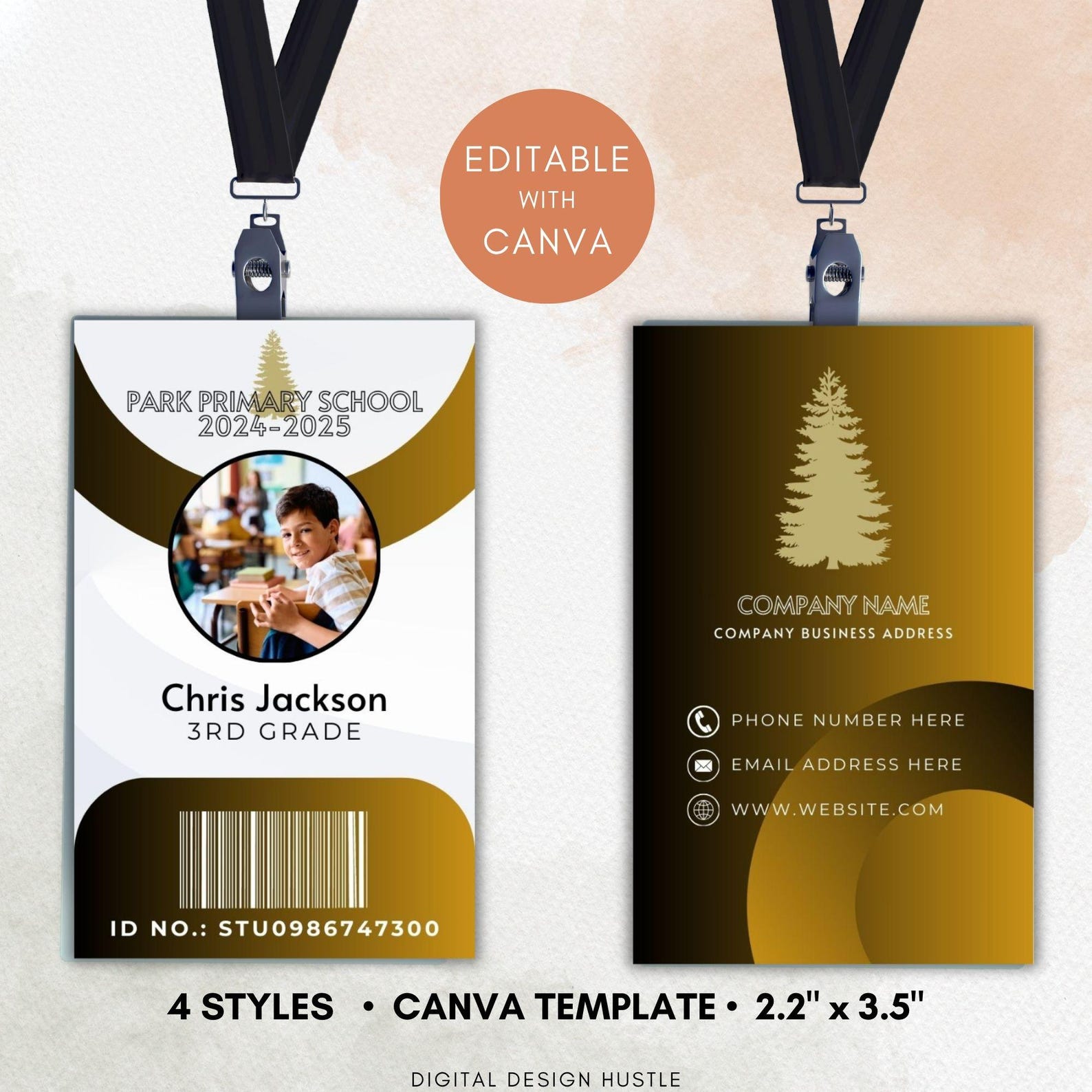 Student ID Card Template, ID Badge Canva Template, Employee ID Badge ...