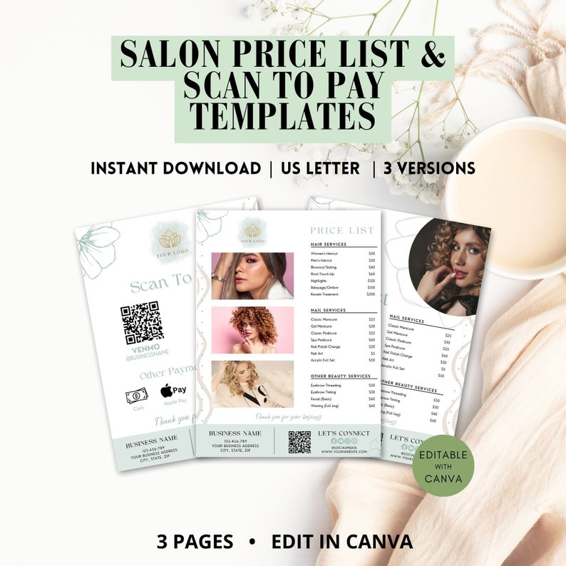 Editable Beauty Salon Price List Template, Canva Price Menu, Hair Salon ...