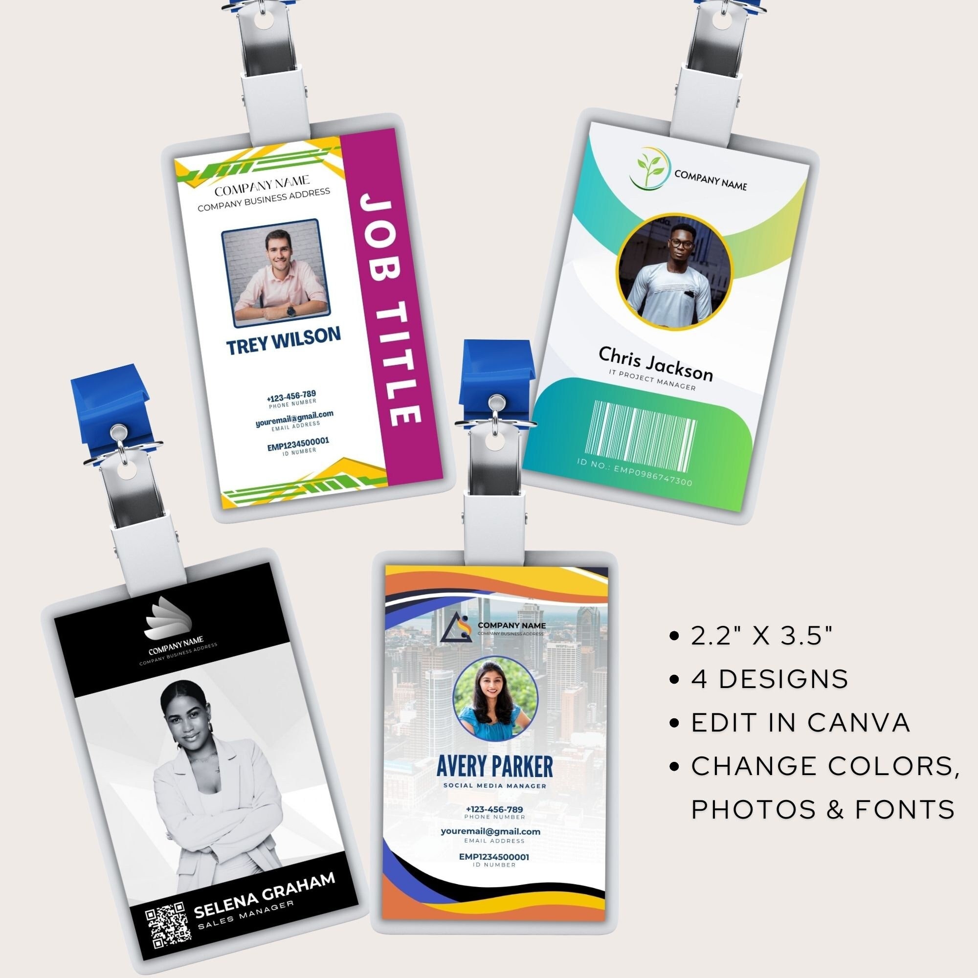 ID Badge Canva Template Employee ID Badge Editable Badge, Teacher Id ...