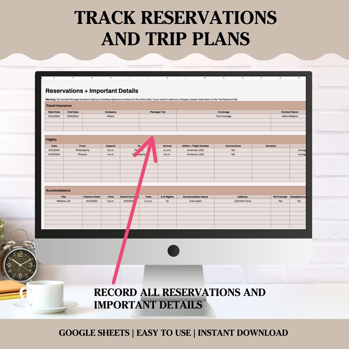 Travel Planner Spreadsheet for Google Sheets, Google Sheets Travel ...