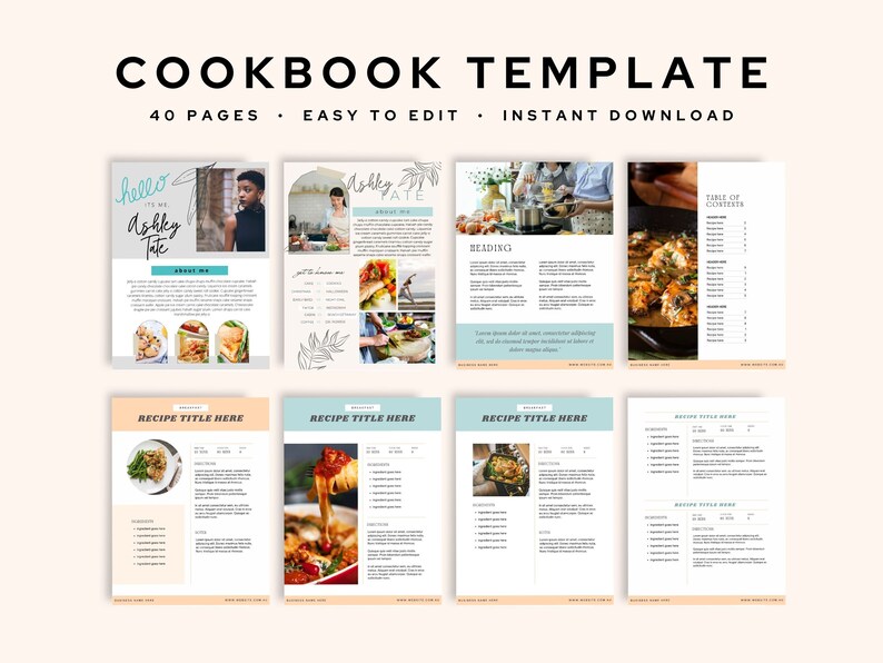 Recipe Book Template, Cook Book Template Canva, Editable Recipe ...