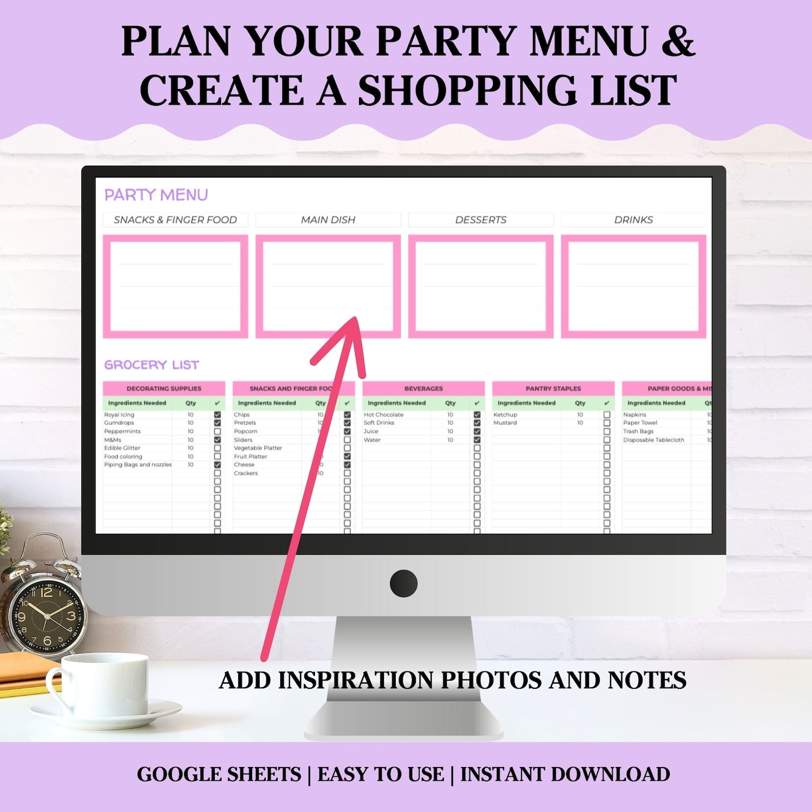 Digital Event Planner Spreadsheet, Google Sheets Birthday Planner ...