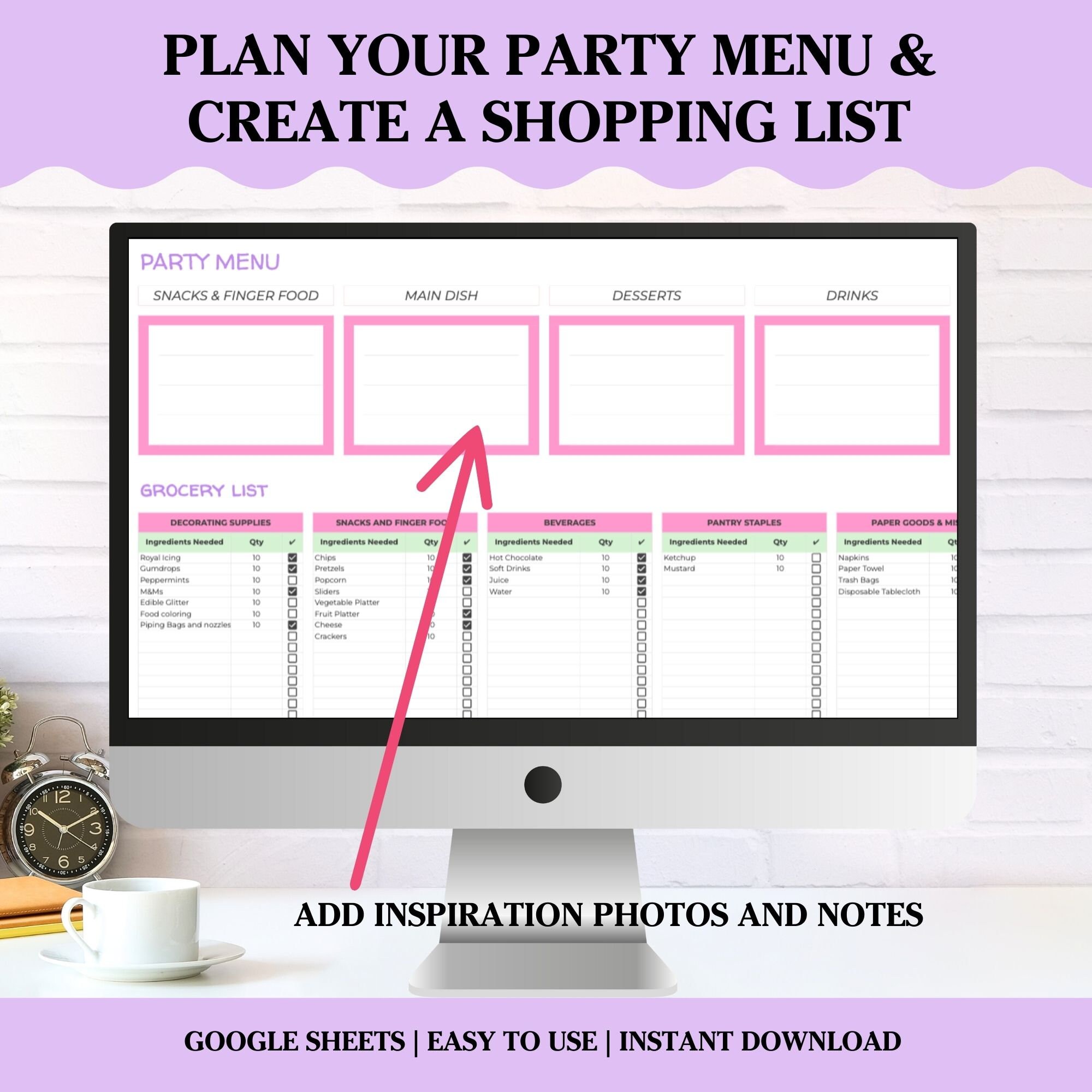 Digital Event Planner Spreadsheet, Google Sheets Birthday Planner ...