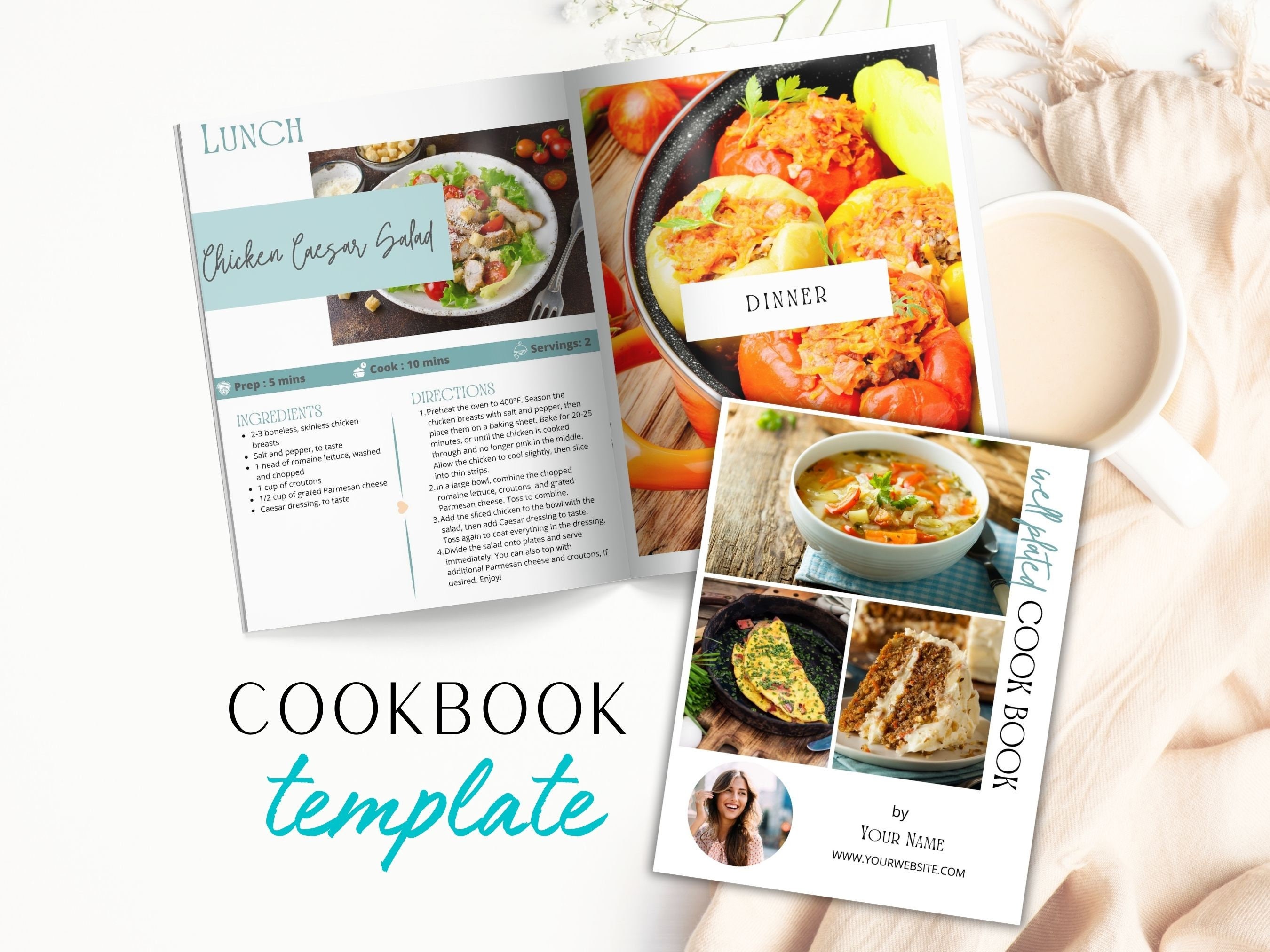 Recipe Book Template, Cook Book Template Canva, Editable Recipe ...