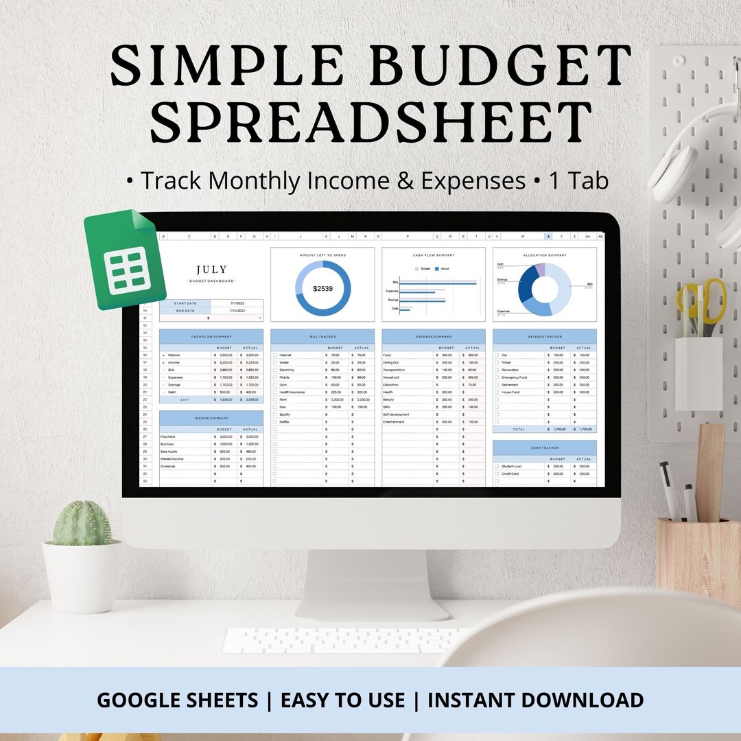 Simple Budget Spreadsheet, Simply Monthly Budget Spreadsheet for Google ...