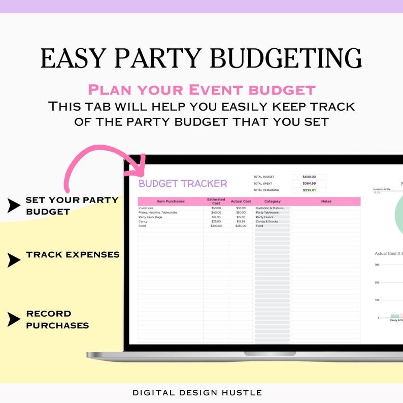 Digital Event Planner Spreadsheet, Google Sheets Birthday Planner, Party Planning Spreadsheet ...