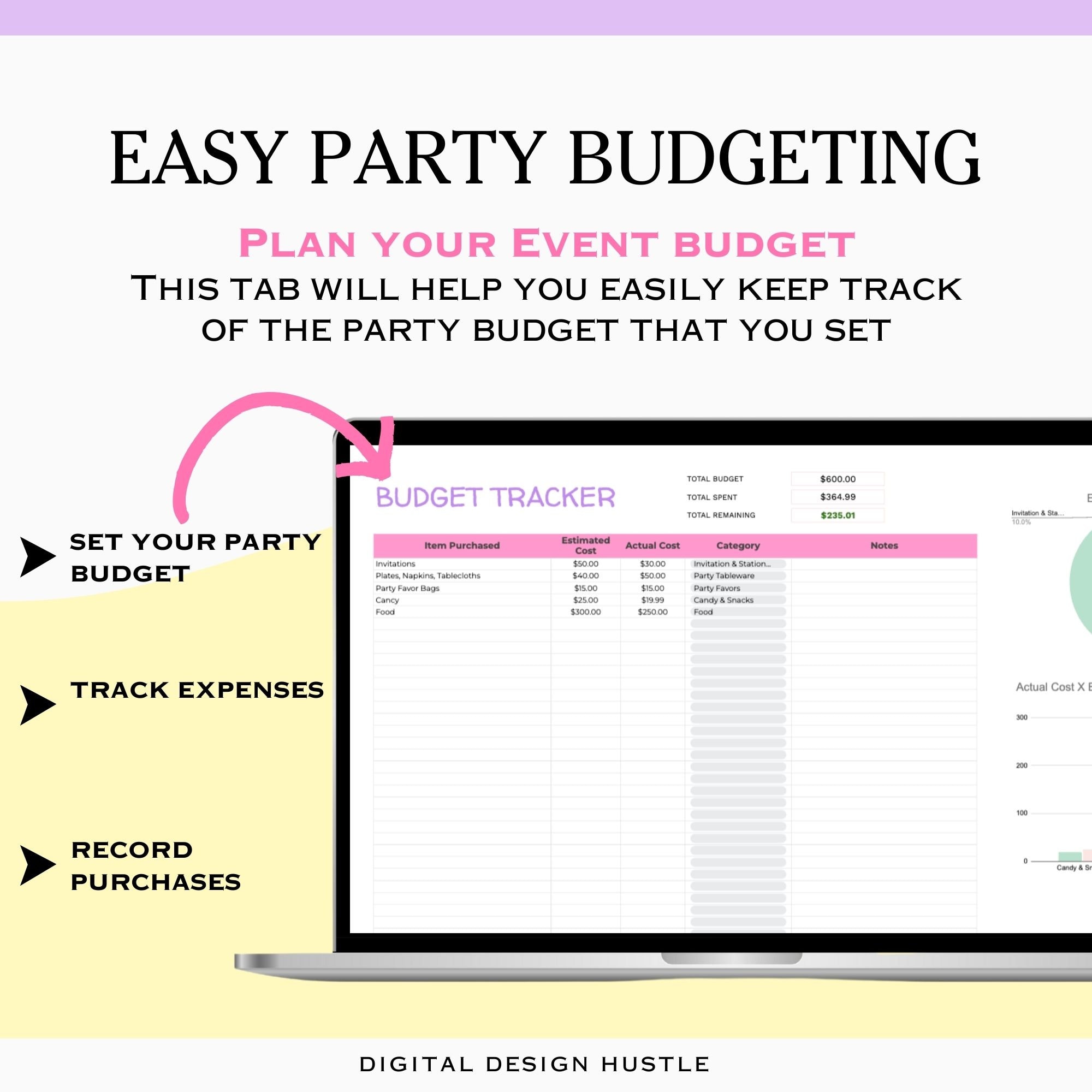 Digital Event Planner Spreadsheet, Google Sheets Birthday Planner ...