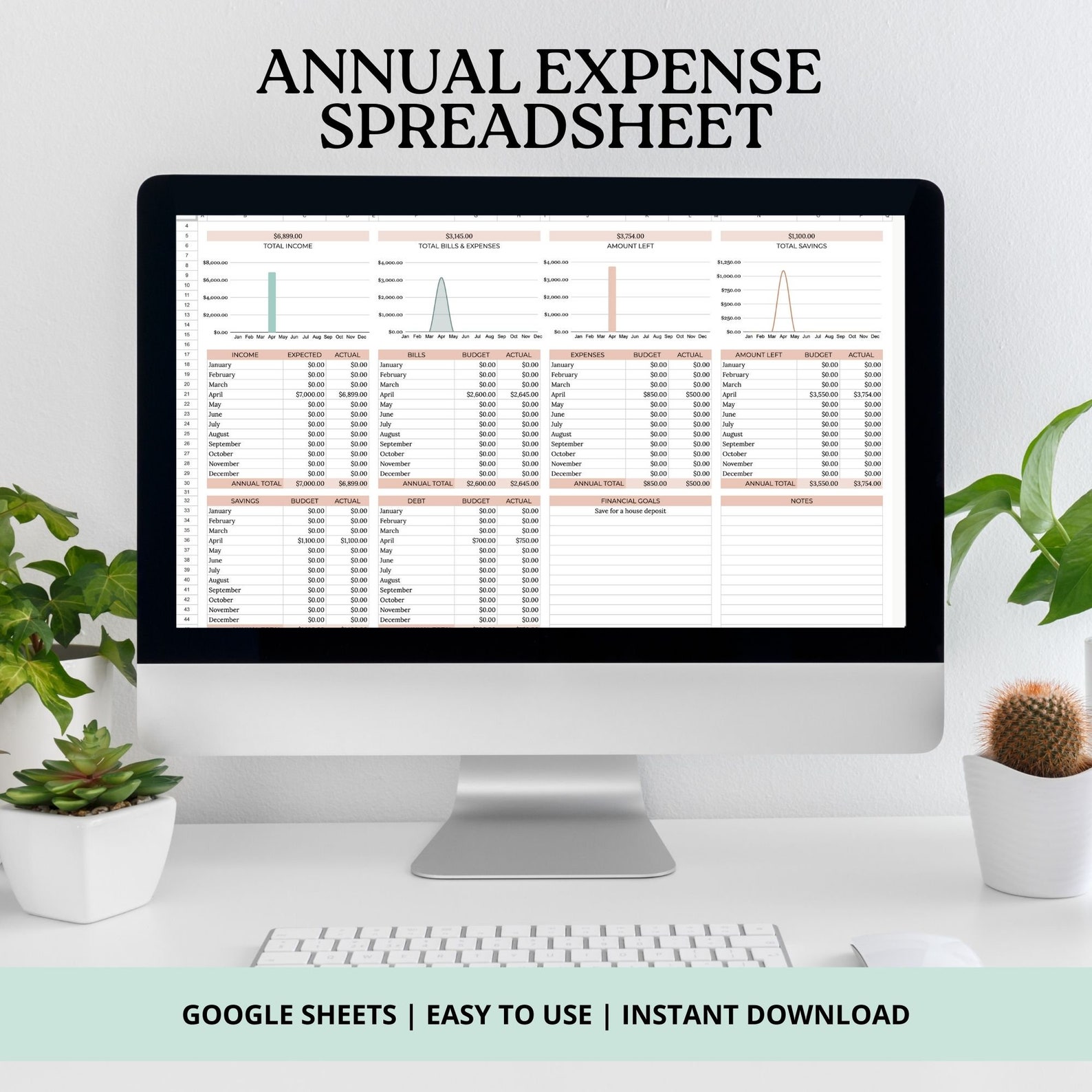 Annual Budget Spreadsheet, Annual Budget Planner Spreadsheet, Annual ...