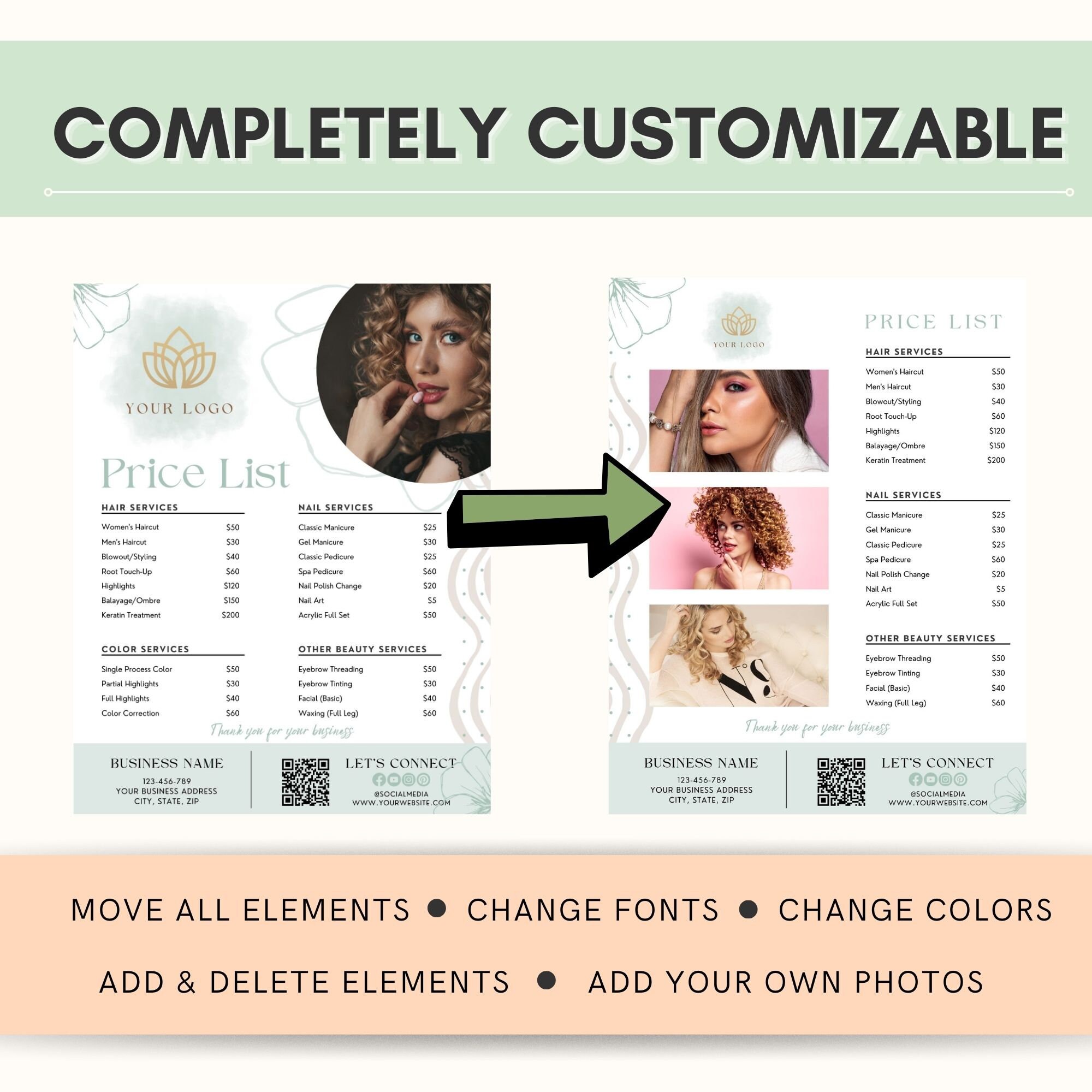 Editable Beauty Salon Price List Template, Canva Price Menu, Hair Salon ...