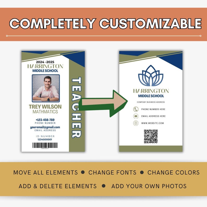 Student ID Card Template, ID Badge Canva Template, Employee ID Badge ...