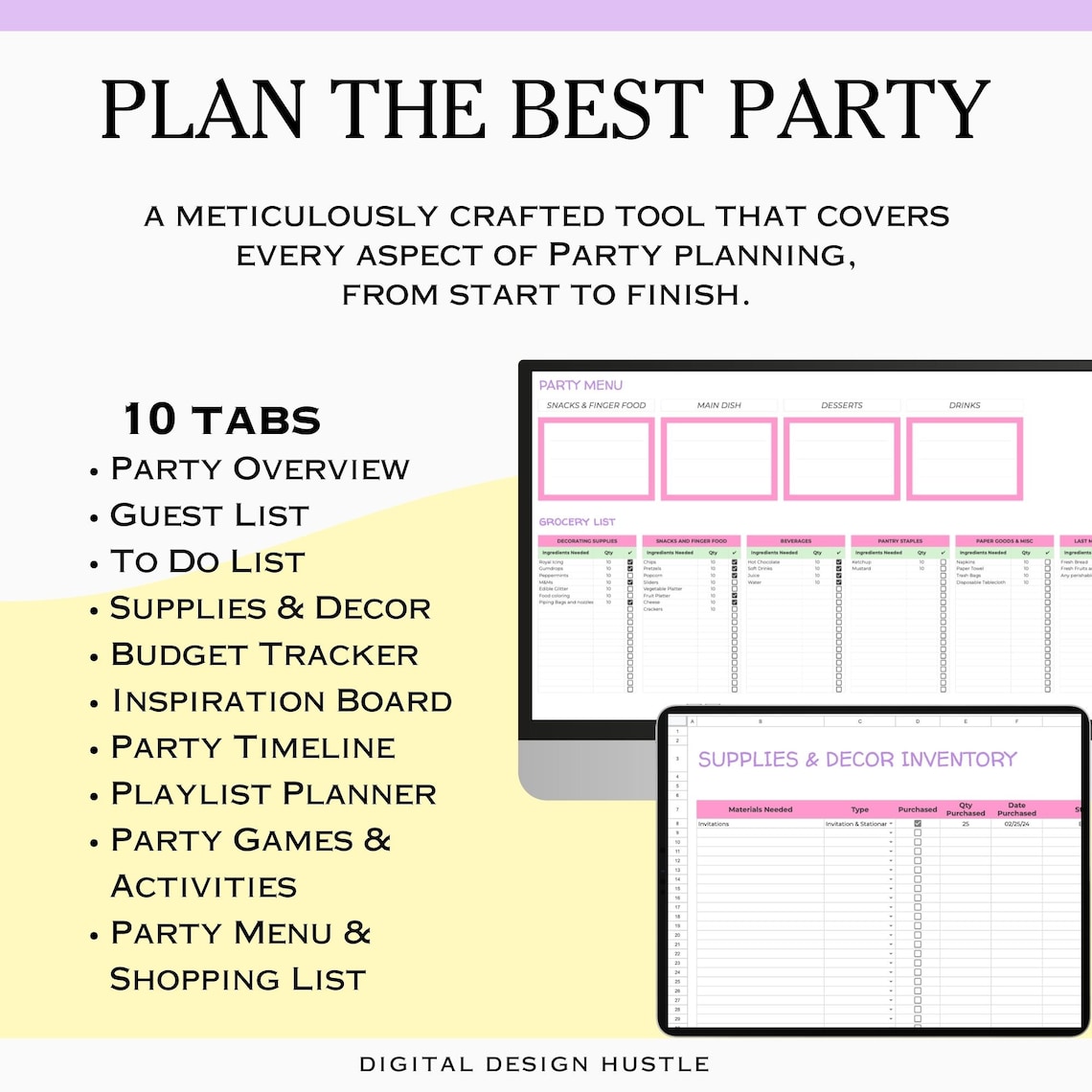 Digital Event Planner Spreadsheet, Google Sheets Birthday Planner ...