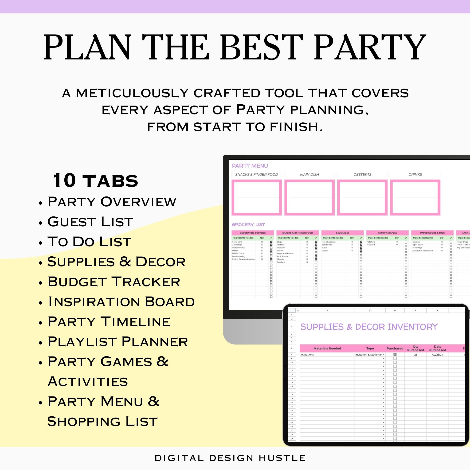 Digital Event Planner Spreadsheet, Google Sheets Birthday Planner ...