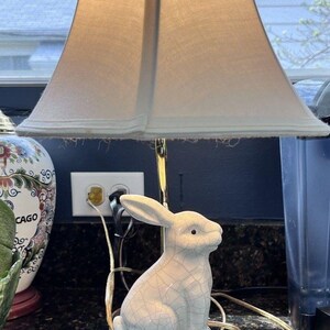 Small Ceramic Rabbit Bunny Table Lamp Crackle Finish Linen Shade 14 in ...