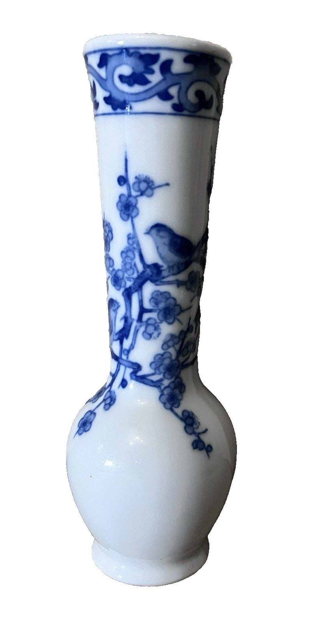 Andrea by Sadek Bud Vase Birds in Flowering Tree 6.5" Blue & White ...