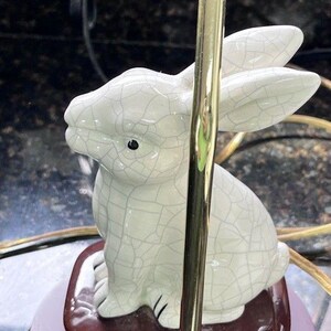 Small Ceramic Rabbit Bunny Table Lamp Crackle Finish Linen Shade 14 in ...