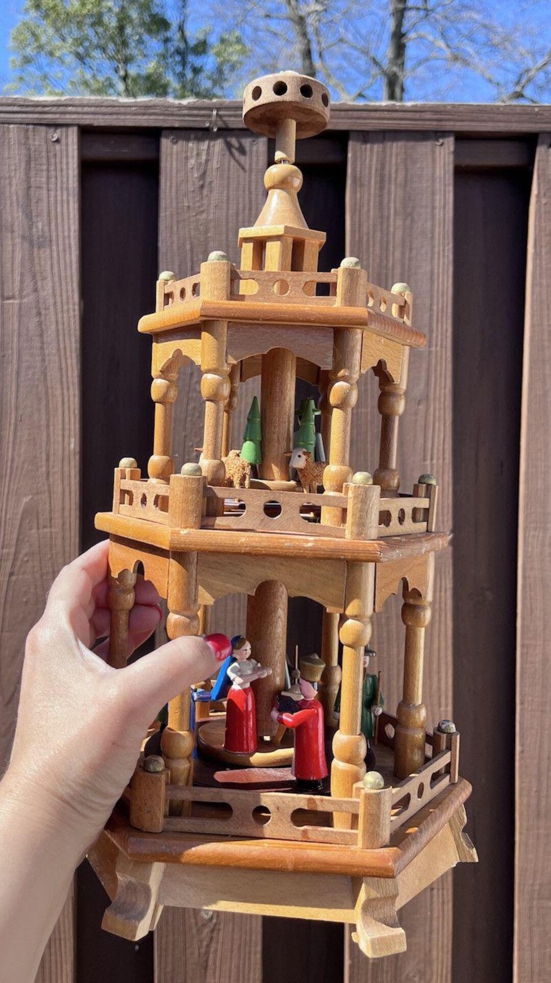 Vintage Wood German Christmas Windmill Carousel Nativity 3 Tier Hand ...