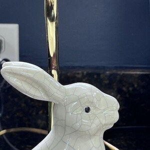 Small Ceramic Rabbit Bunny Table Lamp Crackle Finish Linen Shade 14 in ...