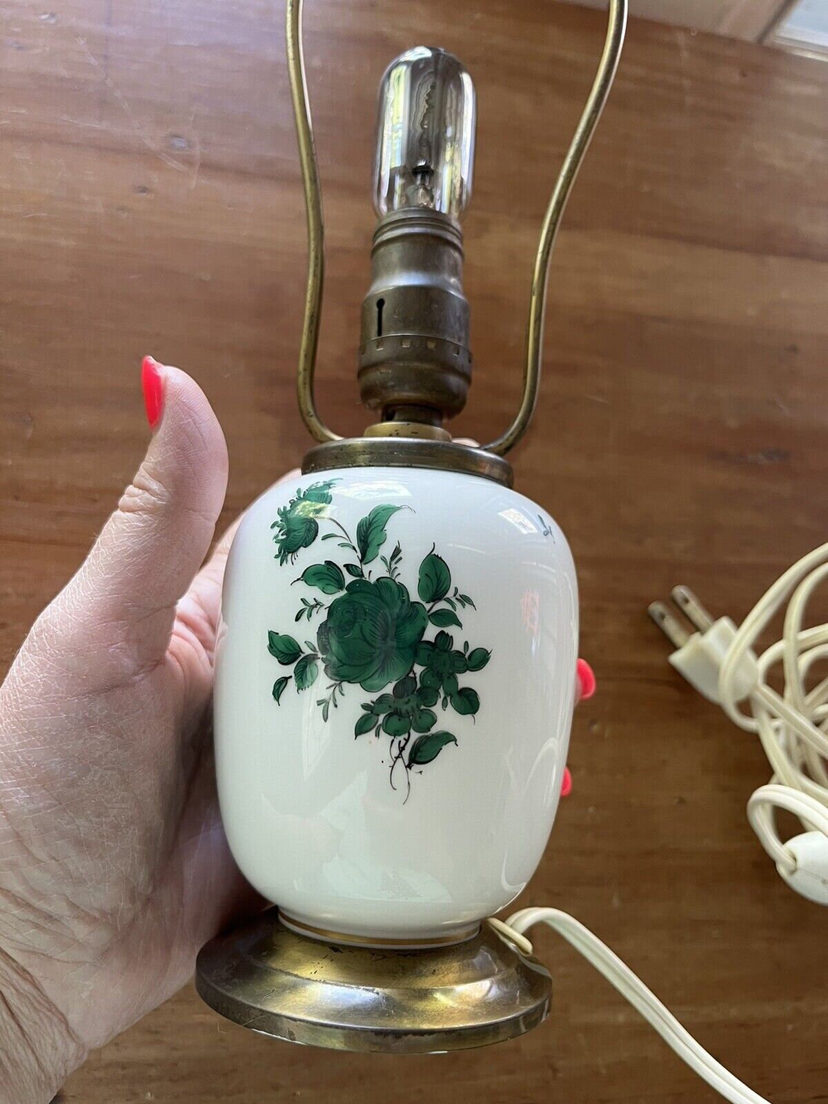 Antique Augarten Porcelain Table Mini Lamp Maria Theresia Green Rose ...