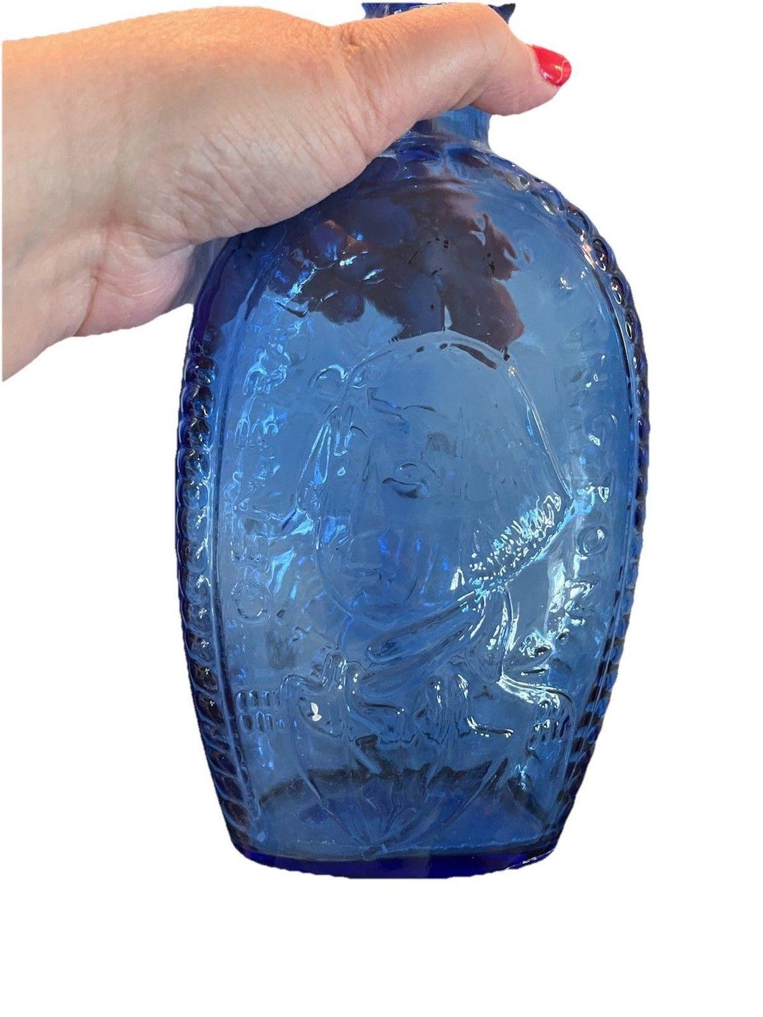 Vintage Wheaton Blue Glass General George Washington Decanter Bottle 9 ...