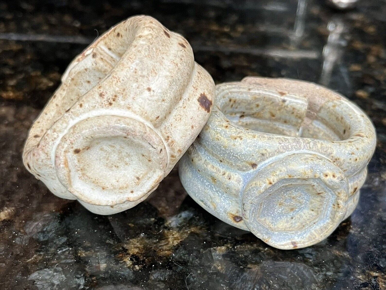 Artisan Handmade Pottery Napkin Rings Stoneware Set of 2 Blue Beige ...