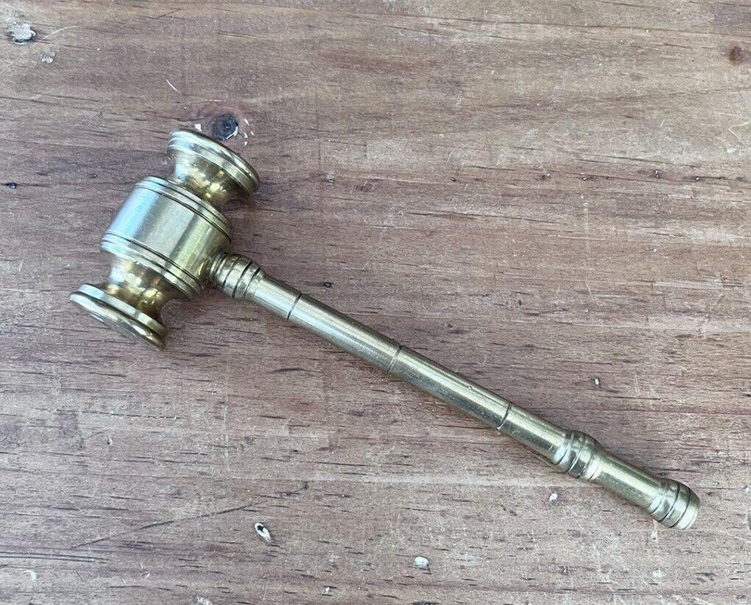 Vtg Brass Auctioneer Judge Gavel Hammer Mallet Gold Tone Decor MCM Mid ...