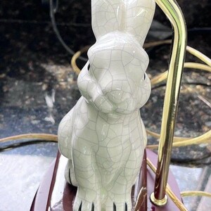 Small Ceramic Rabbit Bunny Table Lamp Crackle Finish Linen Shade 14 in ...