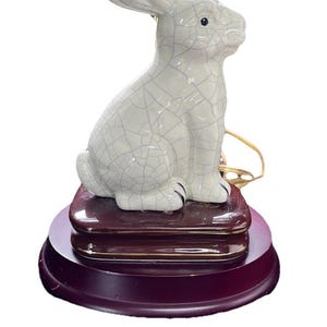 Small Ceramic Rabbit Bunny Table Lamp Crackle Finish Linen Shade 14 in ...