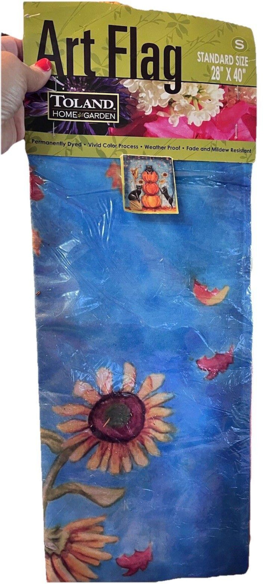 Brand New Toland Harvest Cat Standard Flag 28 by 40 Black Cat Pumpkins ...