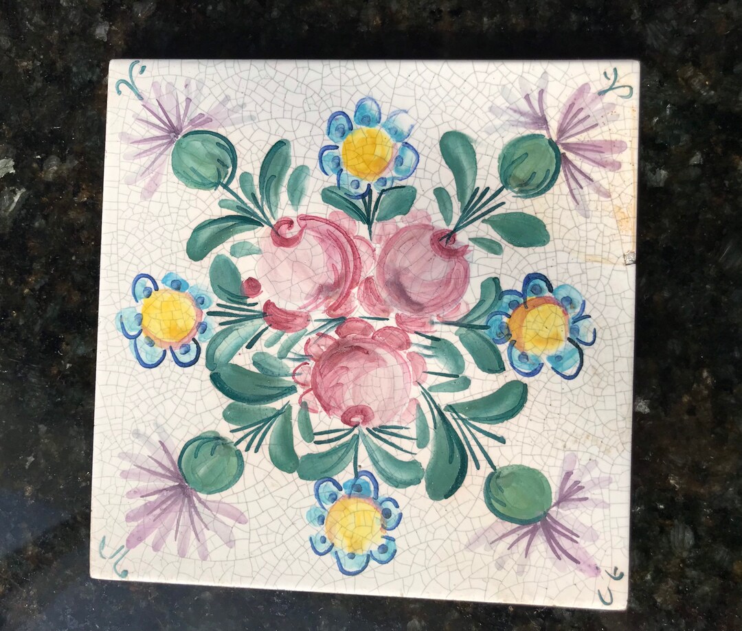 Vintage Hand-painted German Wall Tile Trivet Floral Cottage - Etsy