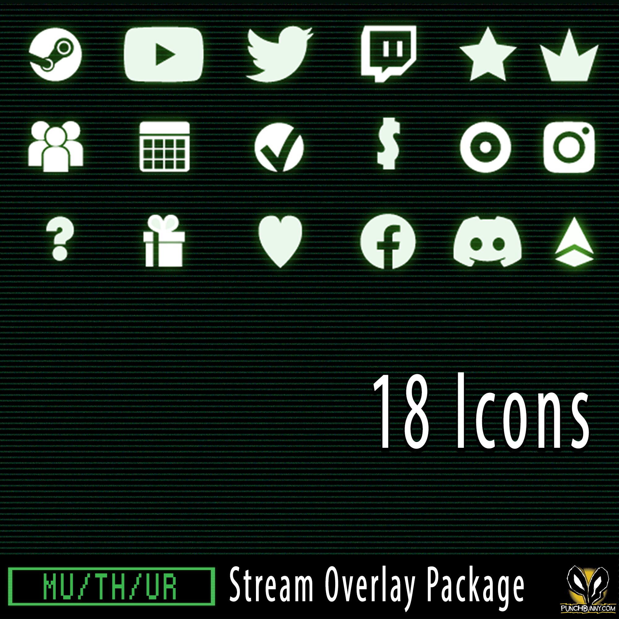 MUTHUR Green 80s Computer Style Twitch Stream Package Overlay ...