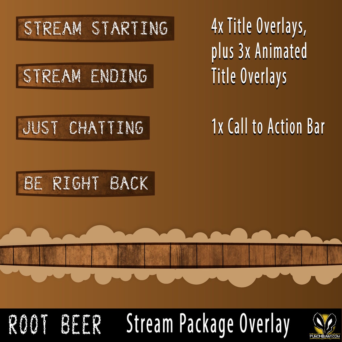 Root Beer Twitch Stream Package Overlay - Browns and Tans, Brass, Suds ...