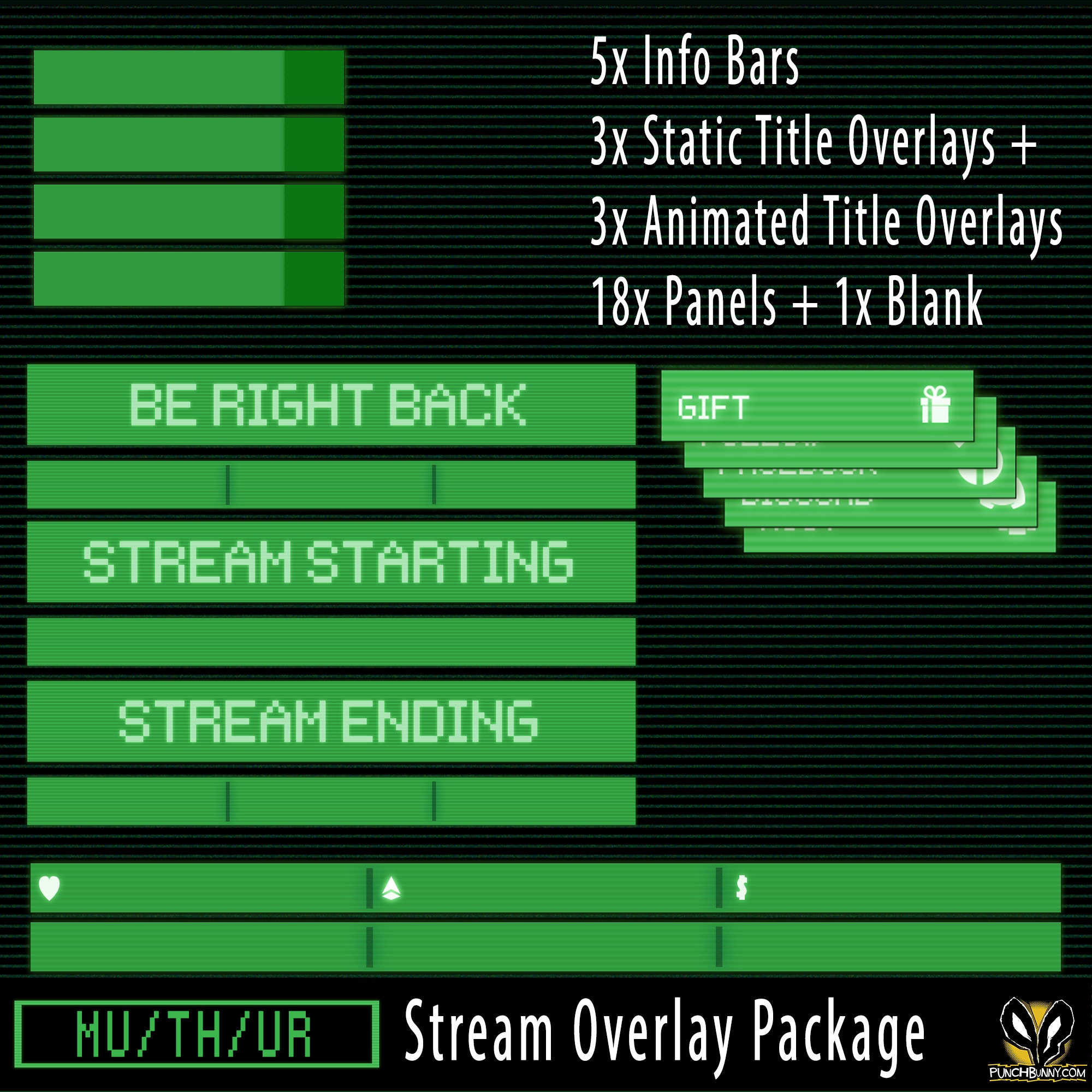 MUTHUR Green 80s Computer Style Twitch Stream Package Overlay ...