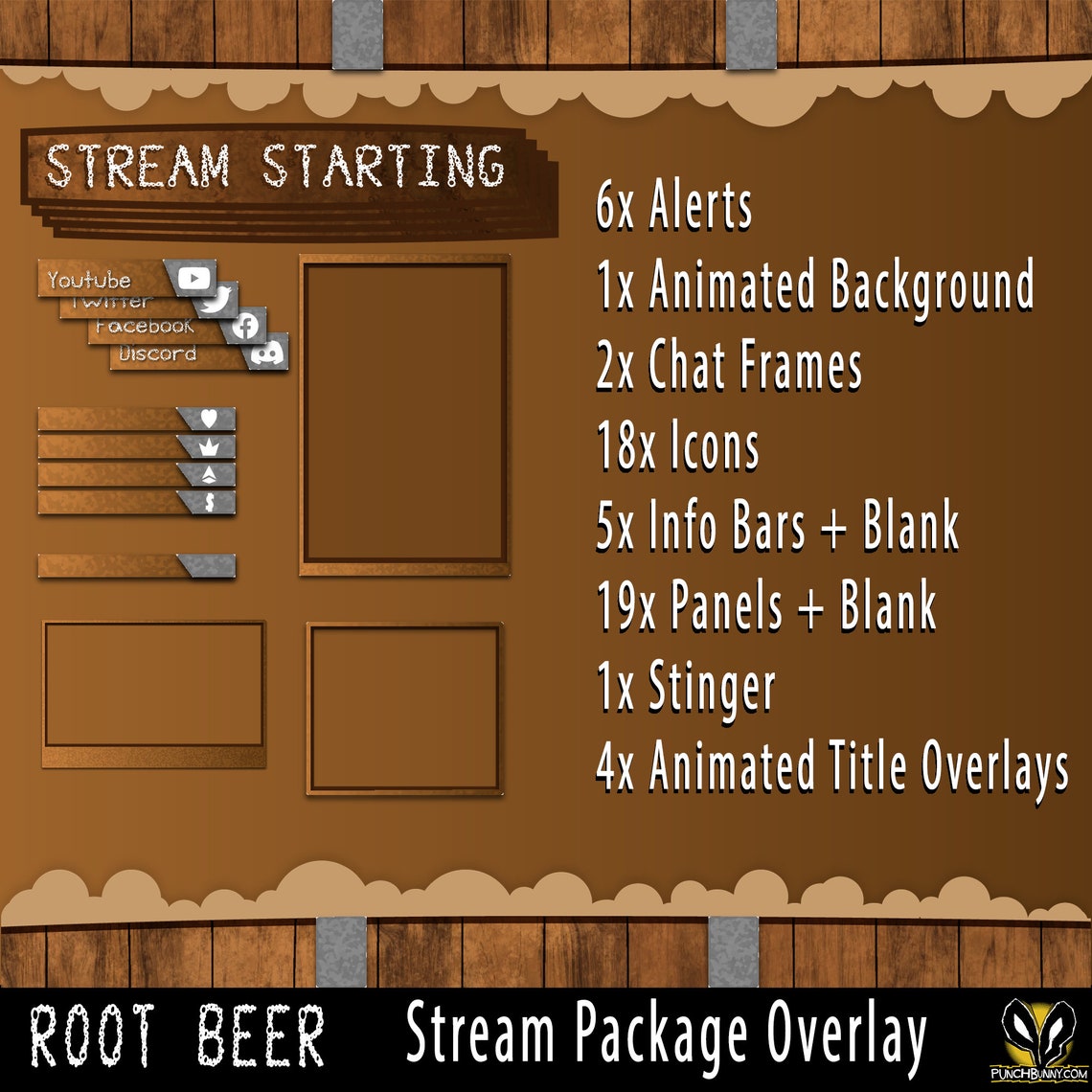 Root Beer Twitch Stream Package Overlay - Browns and Tans, Brass, Suds ...
