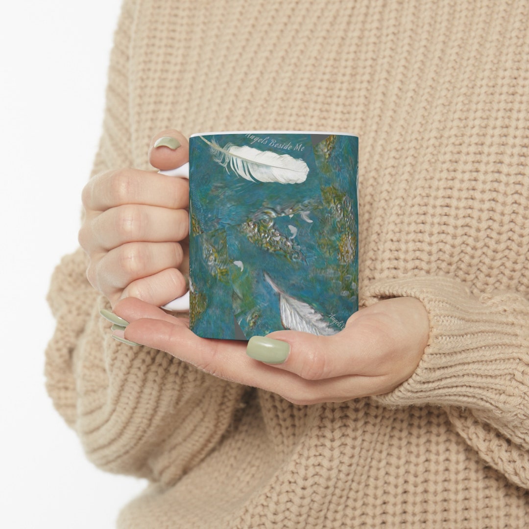 Serene Hand-painted Angel Wings Design - Ceramic Mug /angels Beside Me ...