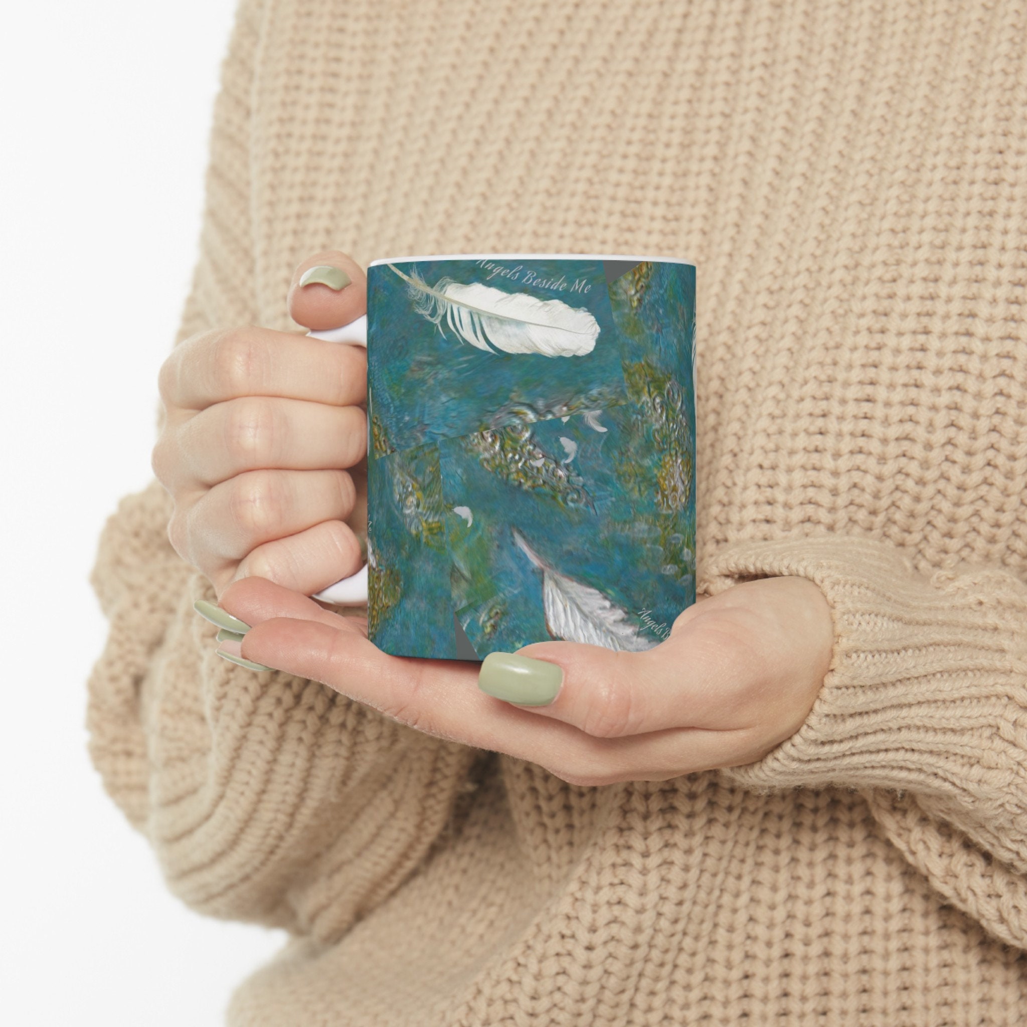 Serene Hand-painted Angel Wings Design - Ceramic Mug /angels Beside Me ...