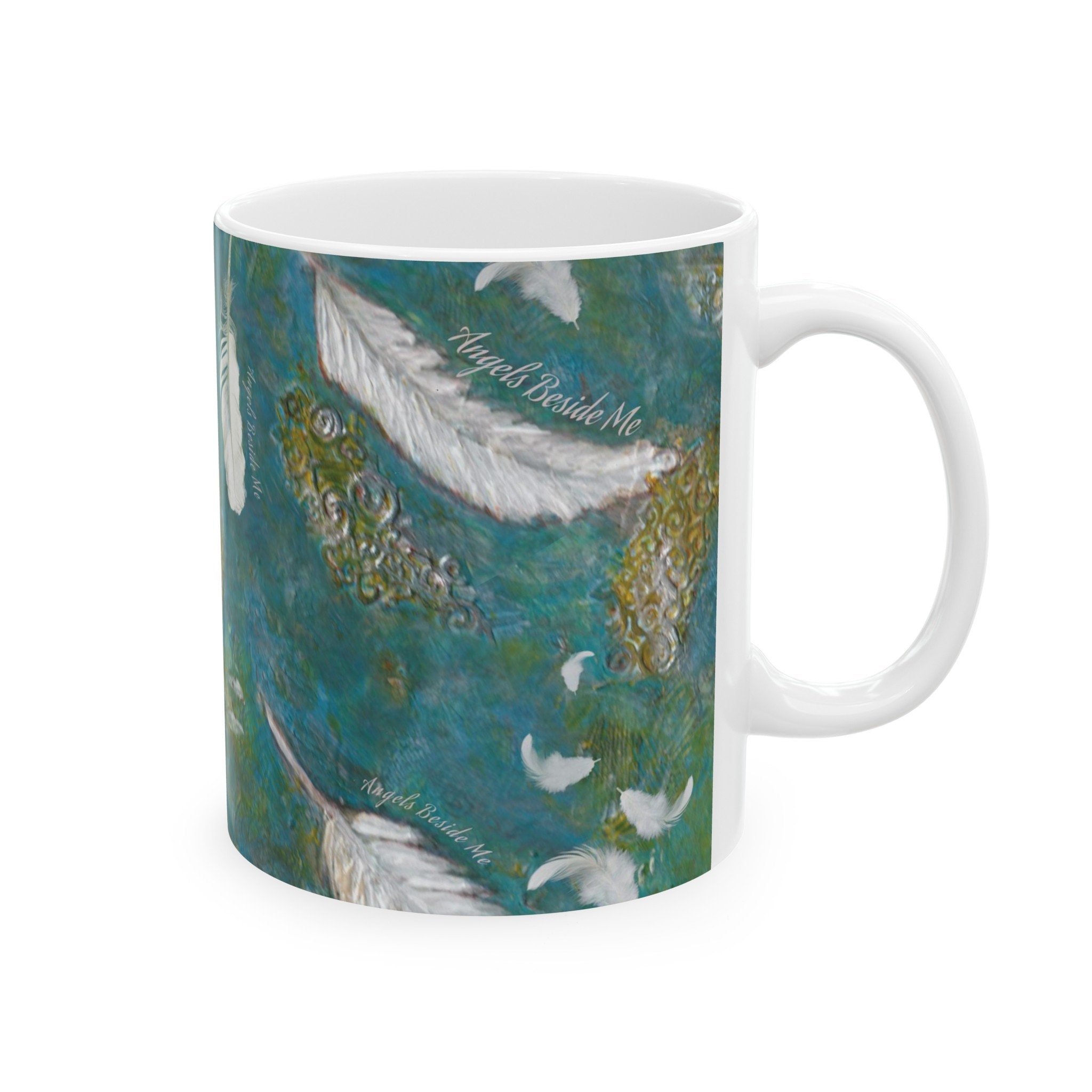 Serene Hand-painted Angel Wings Design - Ceramic Mug /angels Beside Me ...