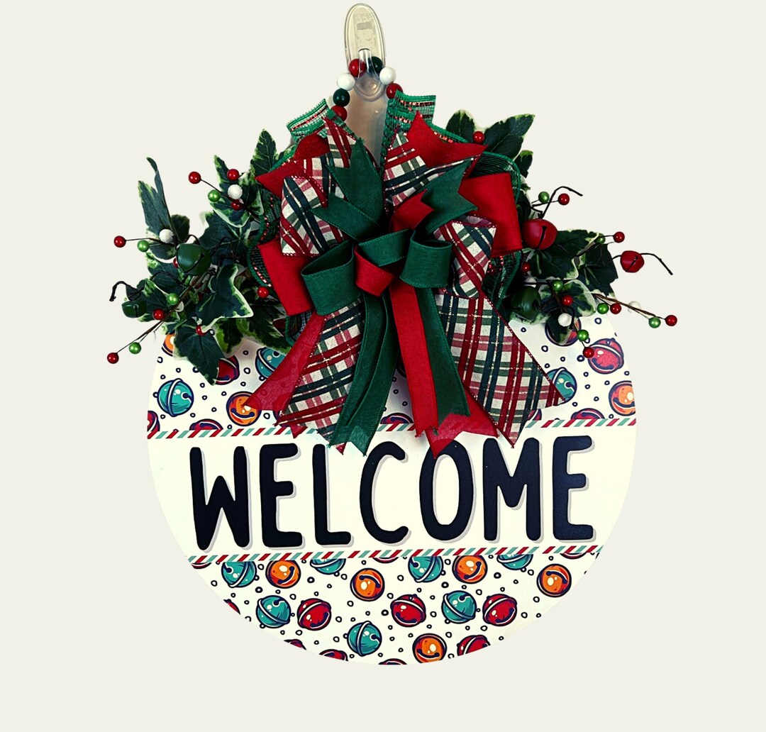 Emerald Jingle Bell Welcome Front Door Sign, Christmas Bells Outdoor ...