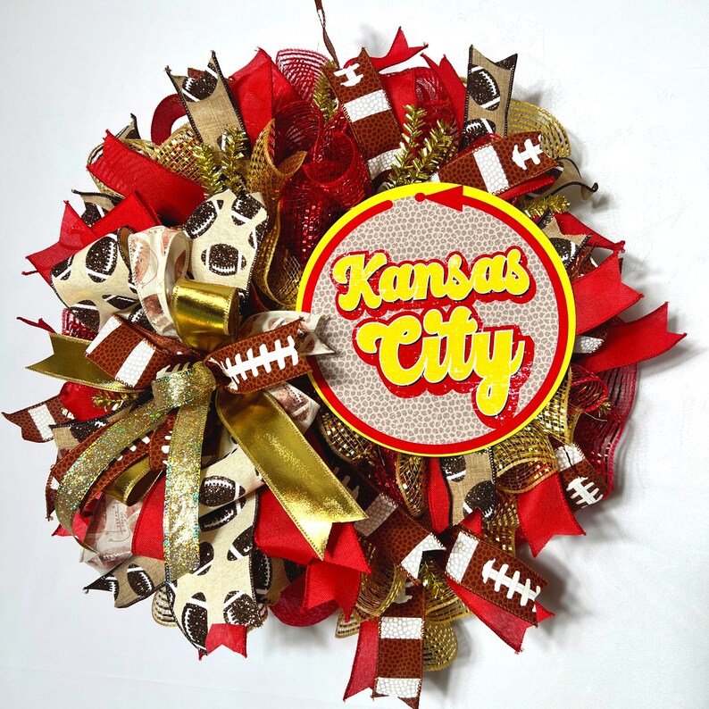 Handmade Chiefs Fan Wreath, Sports Front Door Decor, Football Game Day ...