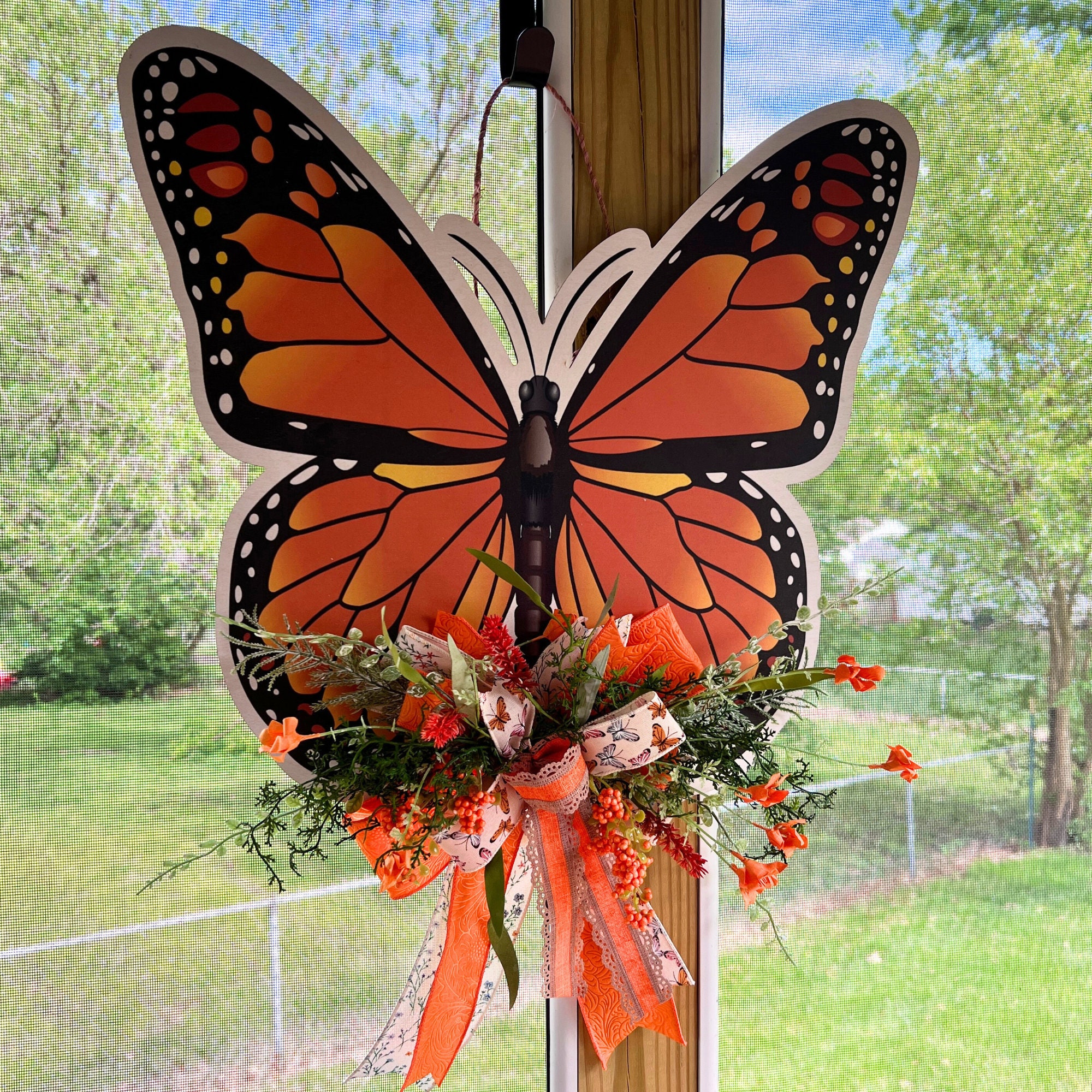 Monarch Butterfly Wreath for Front Door, Vibrant Orange Floral Door ...