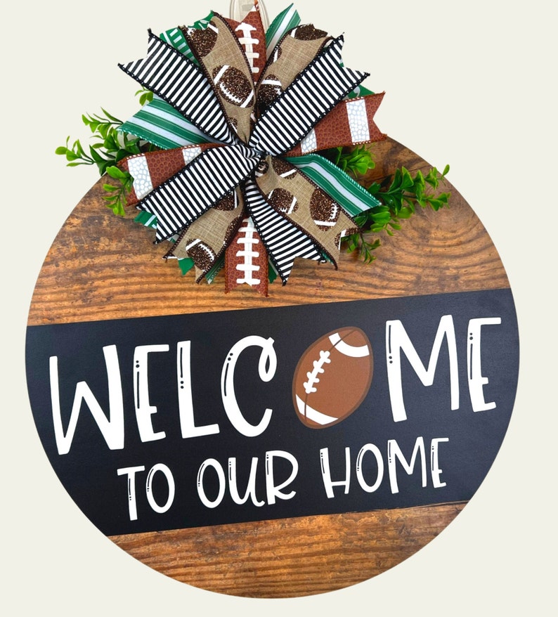Football Welcome Sign for Front Porch, Welcome Football Door Hanger ...