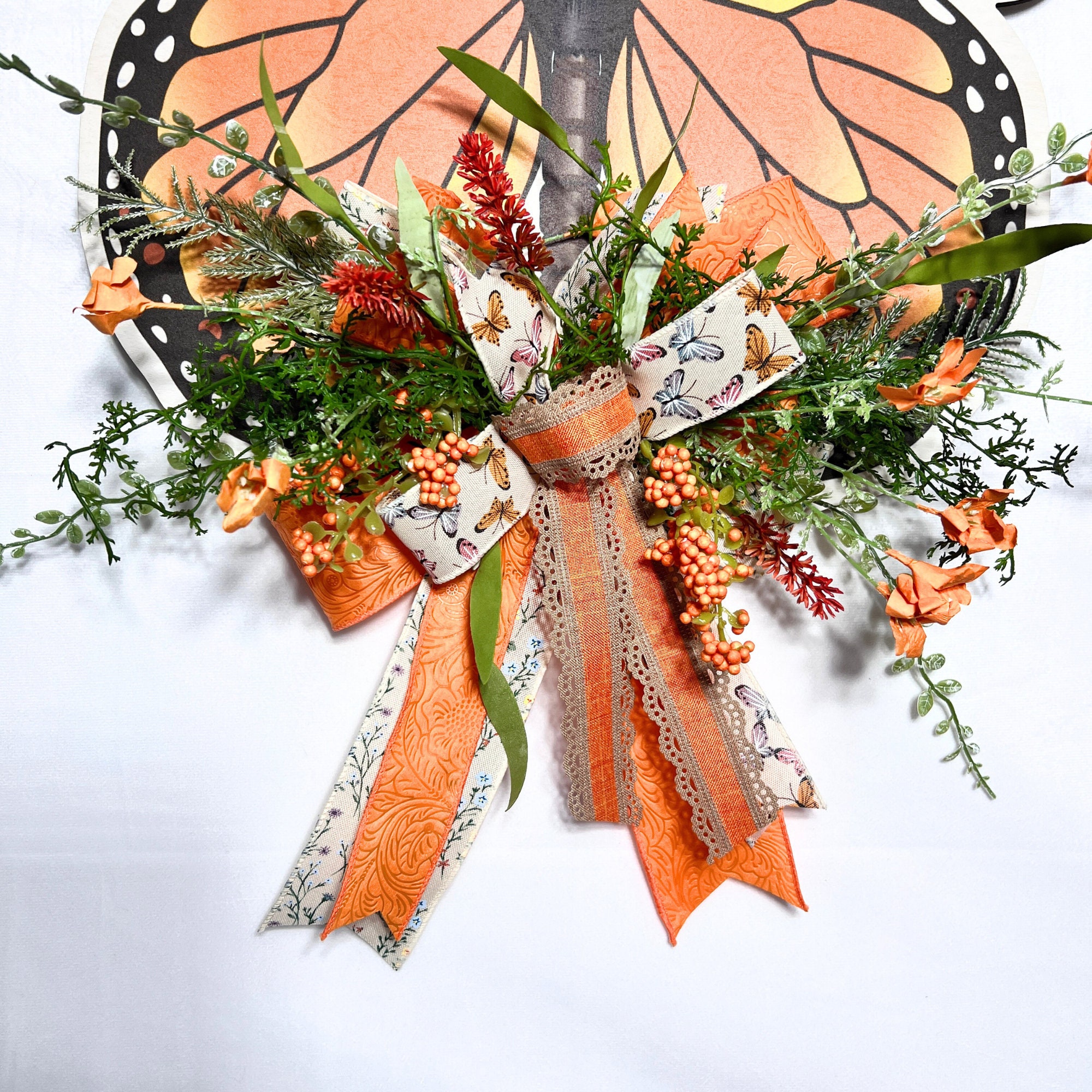Monarch Butterfly Wreath for Front Door, Vibrant Orange Floral Door ...