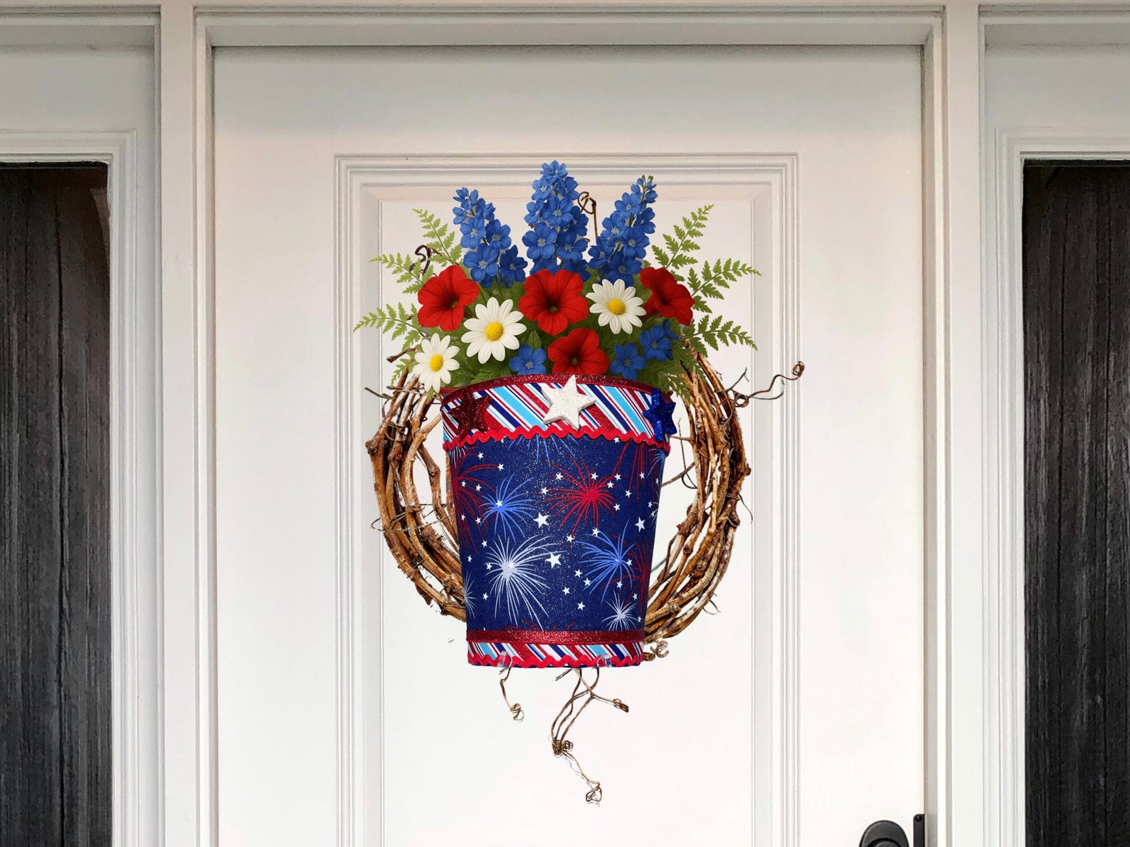 Patriotic Fireworks Flower Pot, 4th of July Wreath Attachment ...