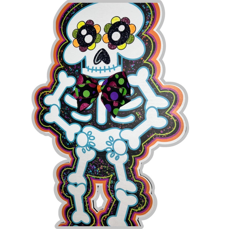 Colorful Day of the Dead Skeleton Door Hanger - Halloween Decor ...