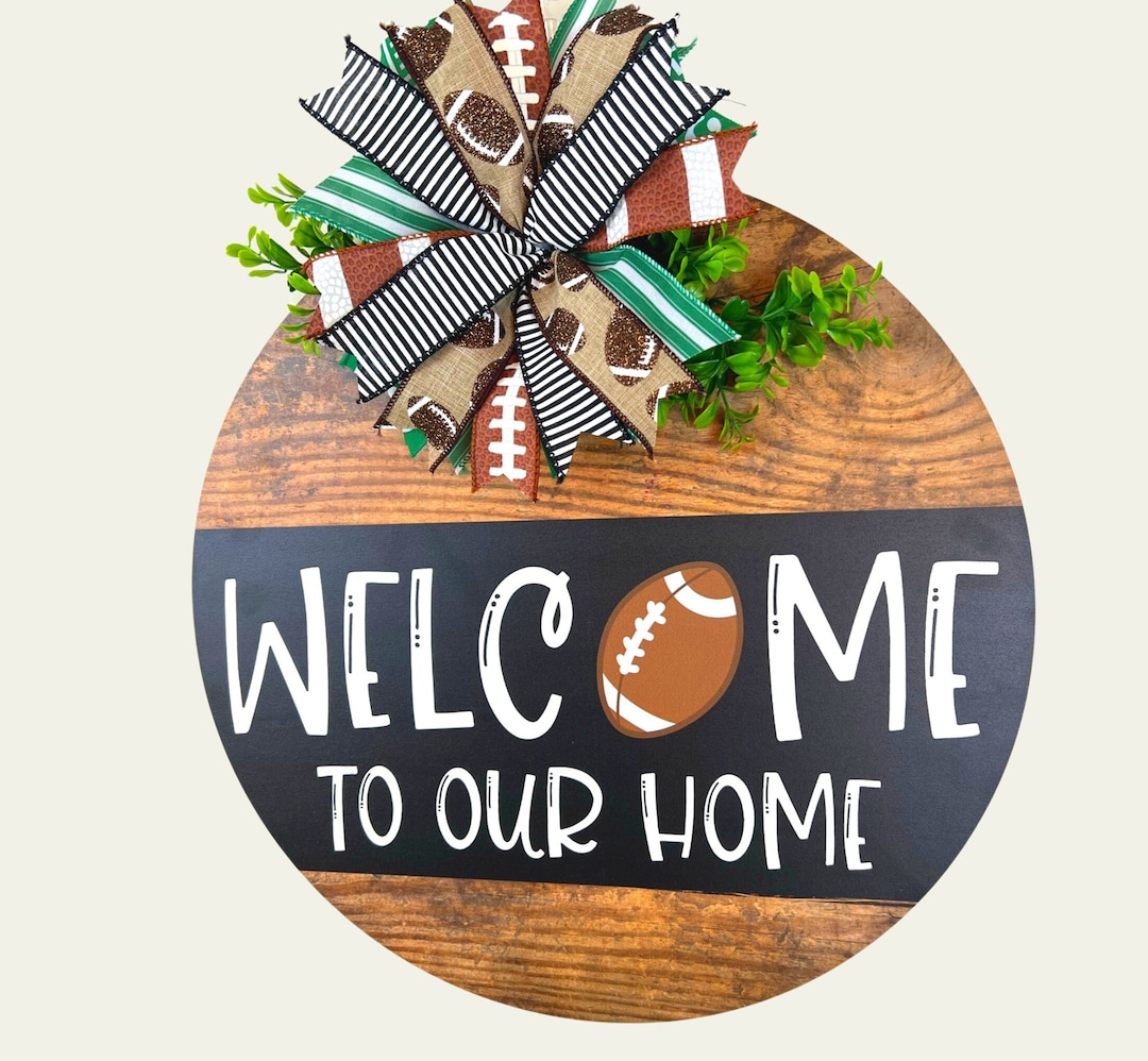 Football Welcome Sign for Front Porch, Welcome Football Door Hanger ...
